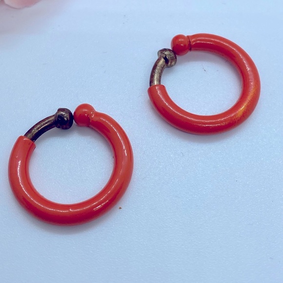 Jewelry | Unique Vintage Spring Loaded Unpierced Orange Hoop Earrings ...